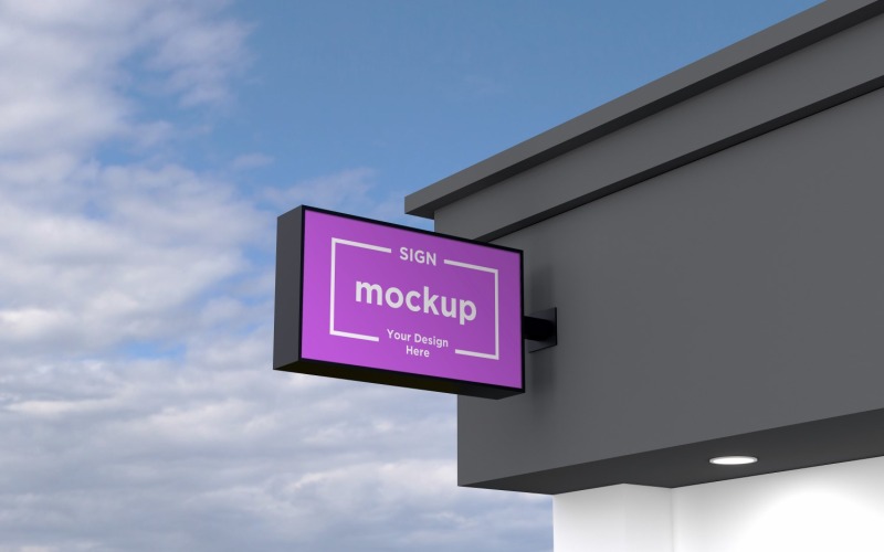 Wall Rectangular Mounted Shape Signage Mockup Template
