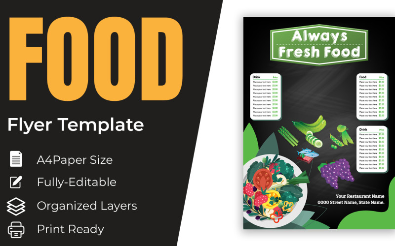 Fresh Food And Green Color Restaurant Menu Template