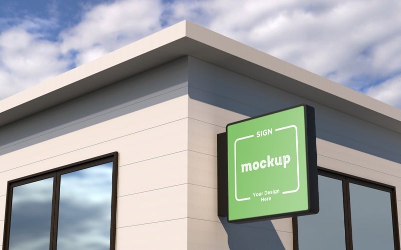 Square wall Mount Sign Facade Signage Mockup Template