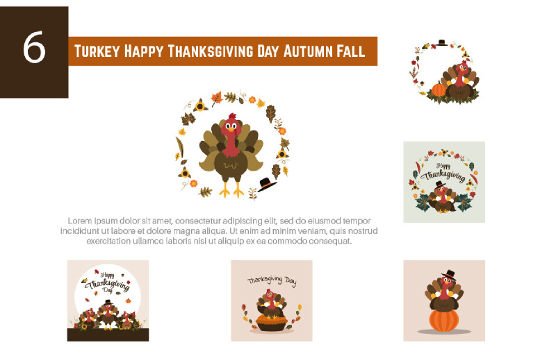 6 Turkey Happy Thanksgiving Day Autumn Fall - TemplateMonster