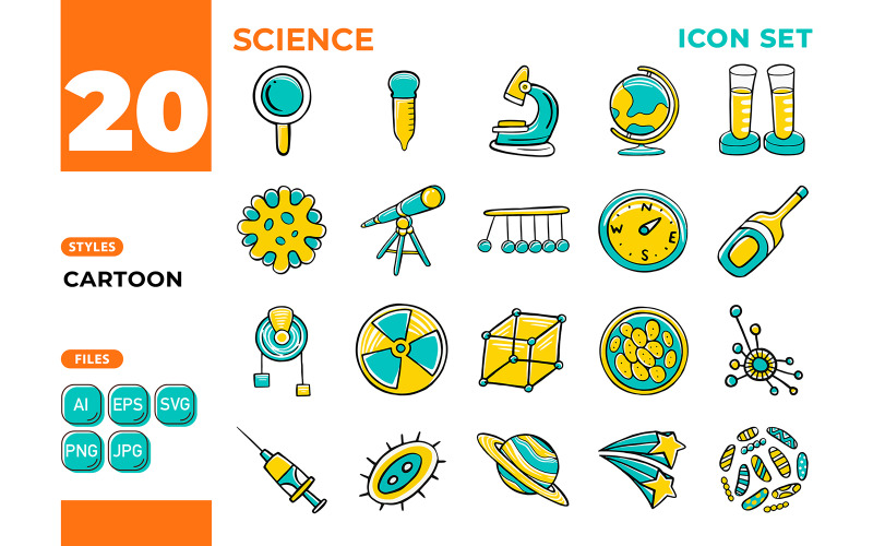 Science Icon Set (Cartoon Style) #196220 - TemplateMonster