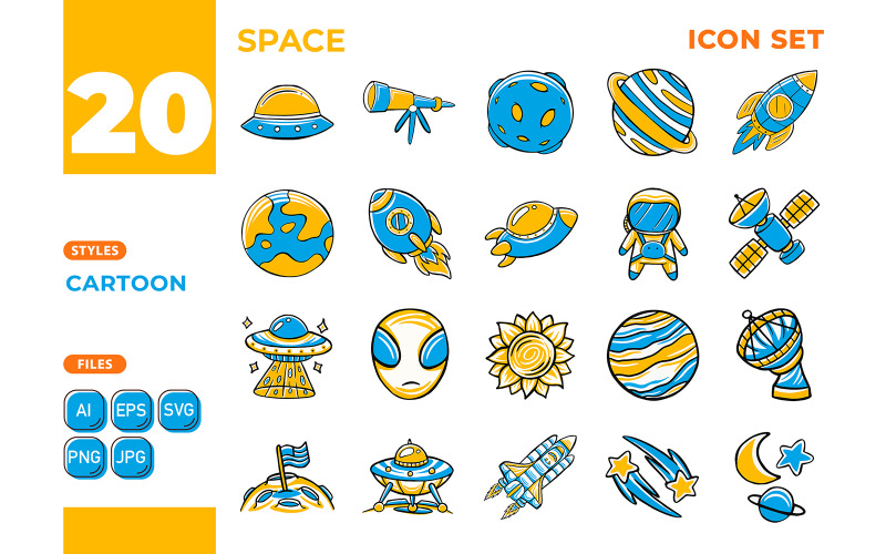 Space Icon Set (Cartoon Style) #196221 - TemplateMonster