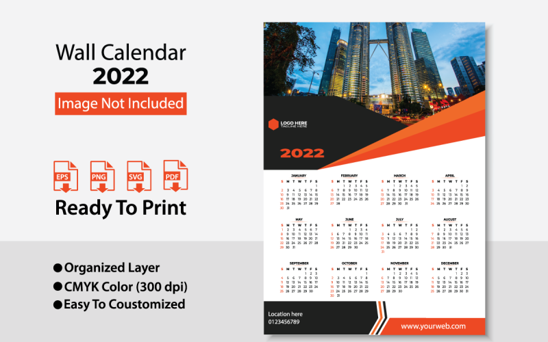 2022 Wall Calendar Design / Planer #197220 - TemplateMonster