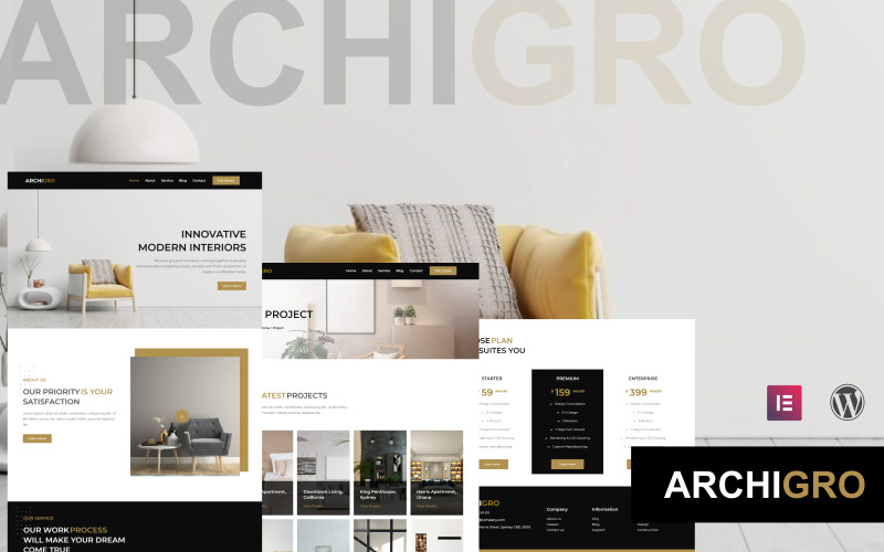 Archigro - Un kit di modelli Elementor per siti web per architetti e interni
