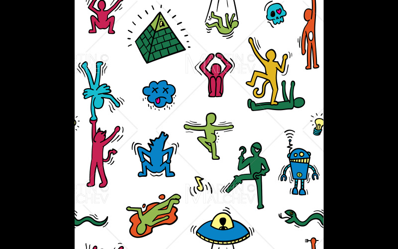 Crazy Cartoon Pattern Vector Illustration - TemplateMonster