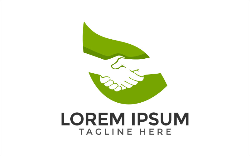 Hand shake green leaf vector template - TemplateMonster