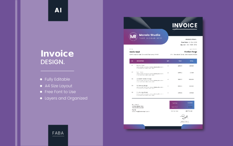 The Purple Gradient Invoice #200734 - TemplateMonster