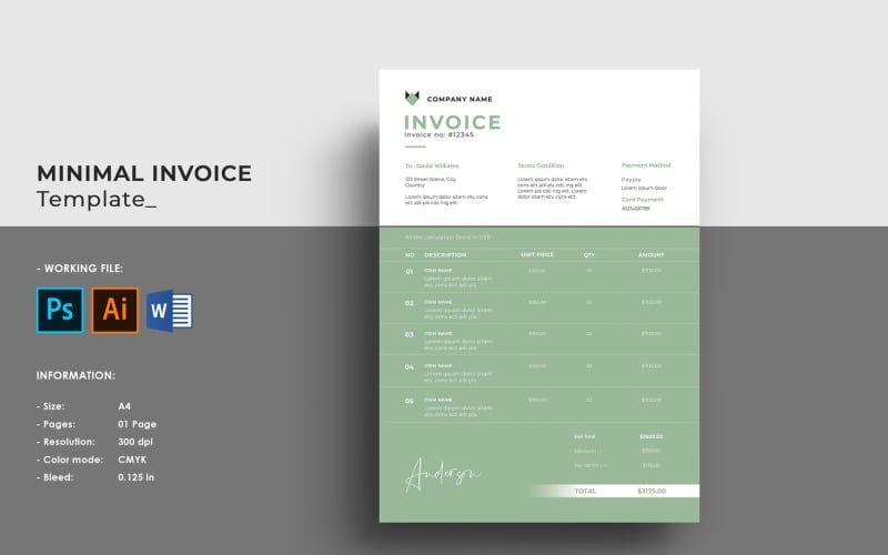 David Minimal Invoice Corporate Identity Template