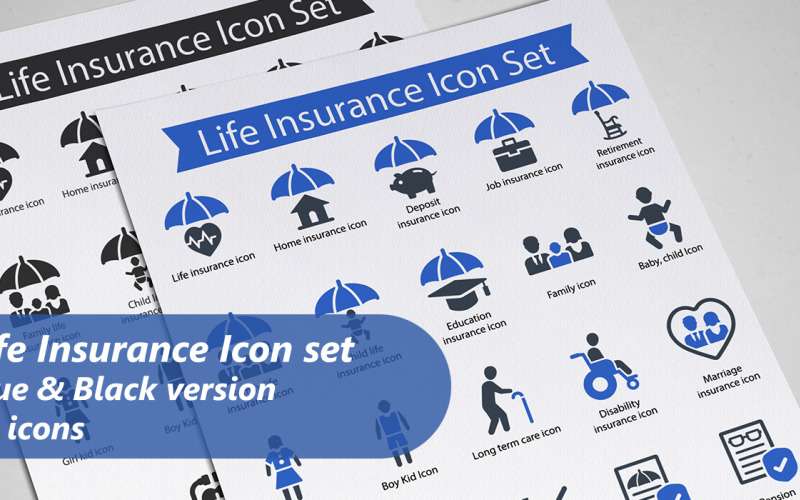Life Insurance Icon Set Template #202893 - TemplateMonster