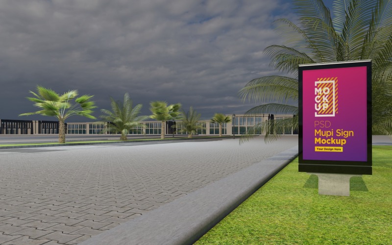 Mupi poll signage night View mockup Template