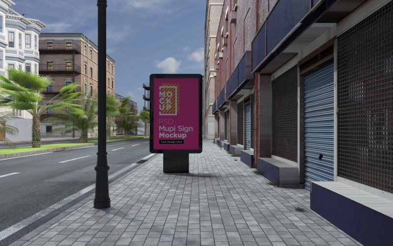 Mupi roadside signage mockup template design 3d rendering