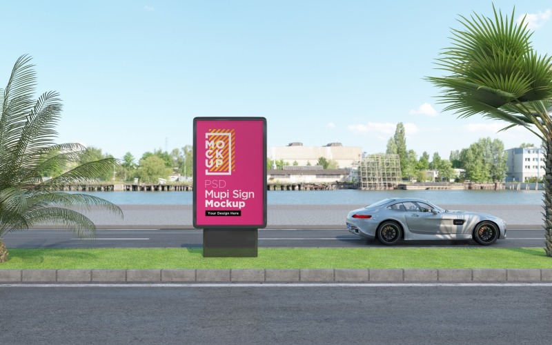 Mupi sign at city street 3d rendering design template