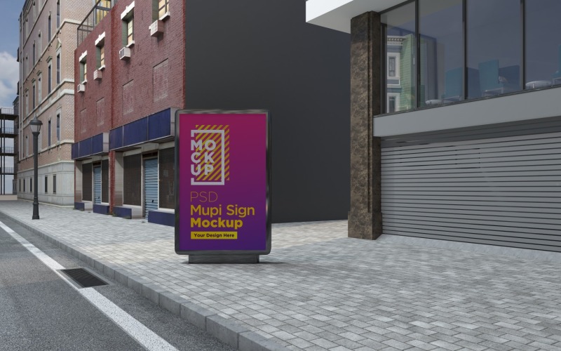 Mupi signage on city street advertising 3d rendering template design
