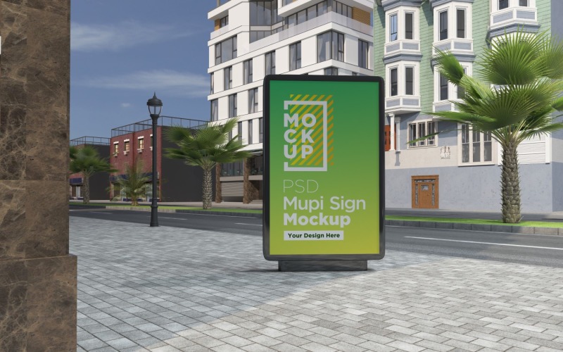 Mupi signage on city street advertising template design