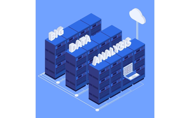 Big Data Analysis Processing Isometric 3 Vector Illustration Concept
