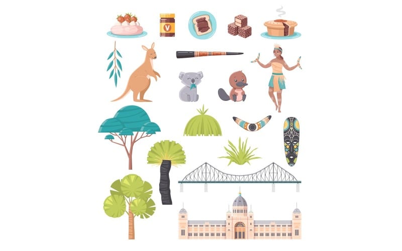 Australia Cartoon Set Vector Illustration Concept
