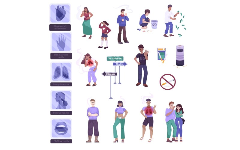 Smoke Set Flat Vector Illustration Concept - TemplateMonster