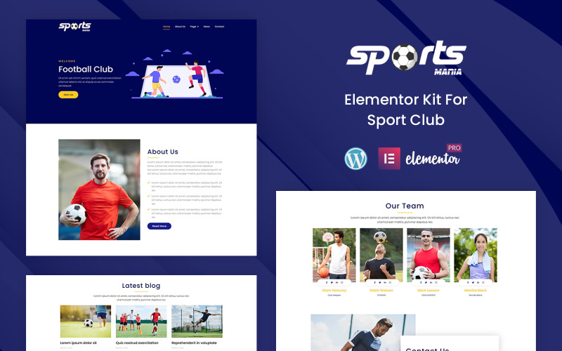 Sports Mania - Sports Club Clean & Modern Elementor Kit Templates