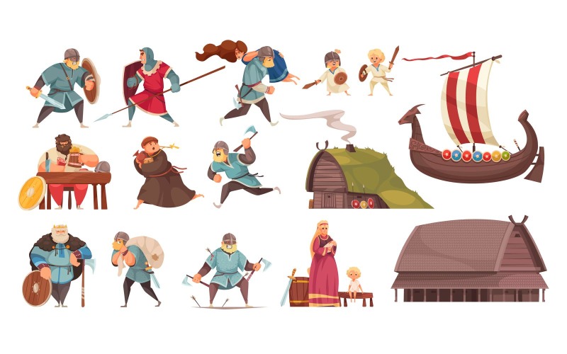 Viking Set Vector Illustration Concept - TemplateMonster