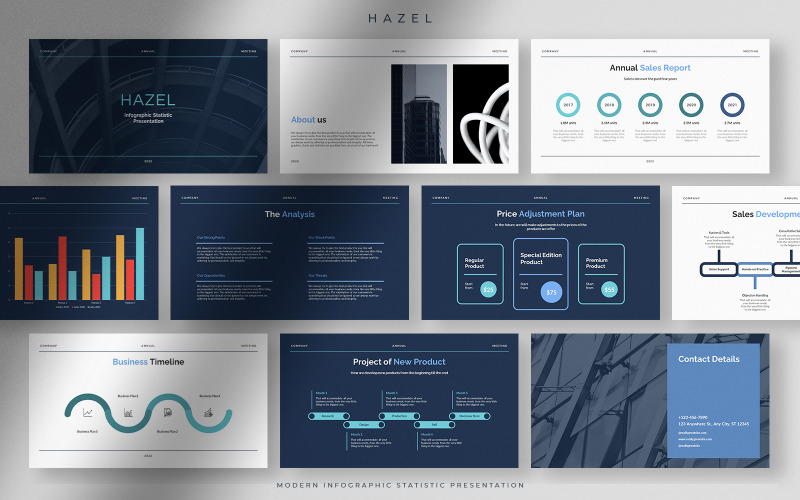 Hazel - profesionální moderní infografická statistická prezentace