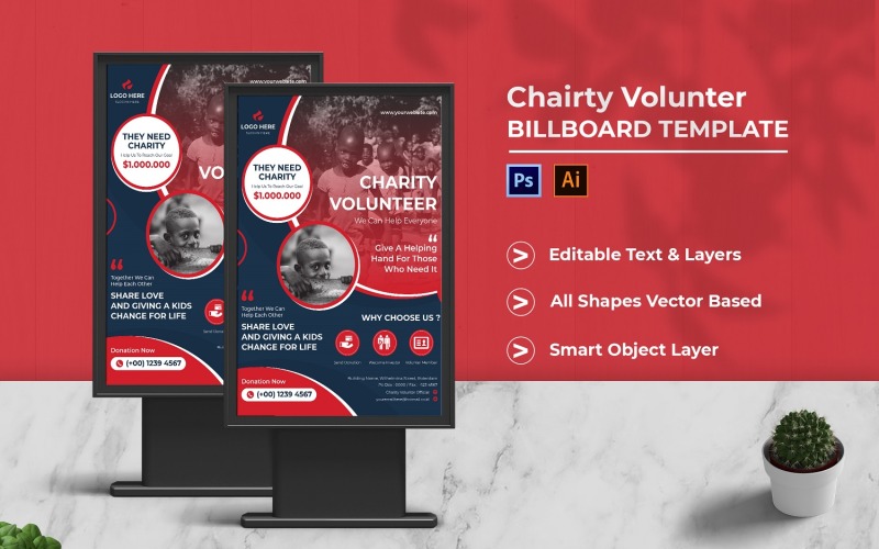 Charity Volunteer Billboard Portrait - TemplateMonster