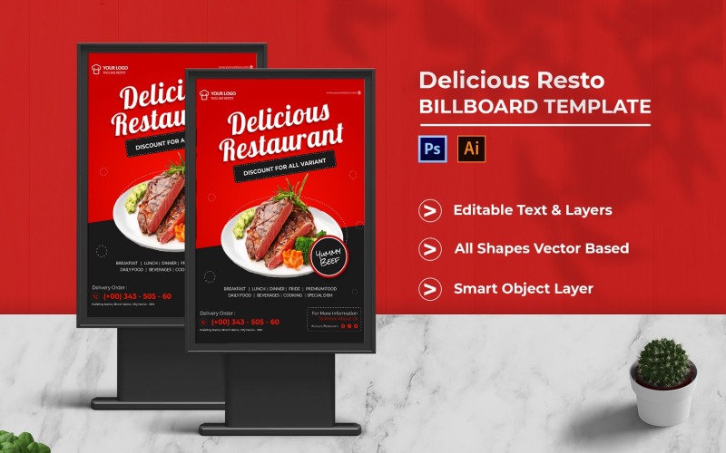 Delicious Resto Billboard Portrait #208438 - TemplateMonster