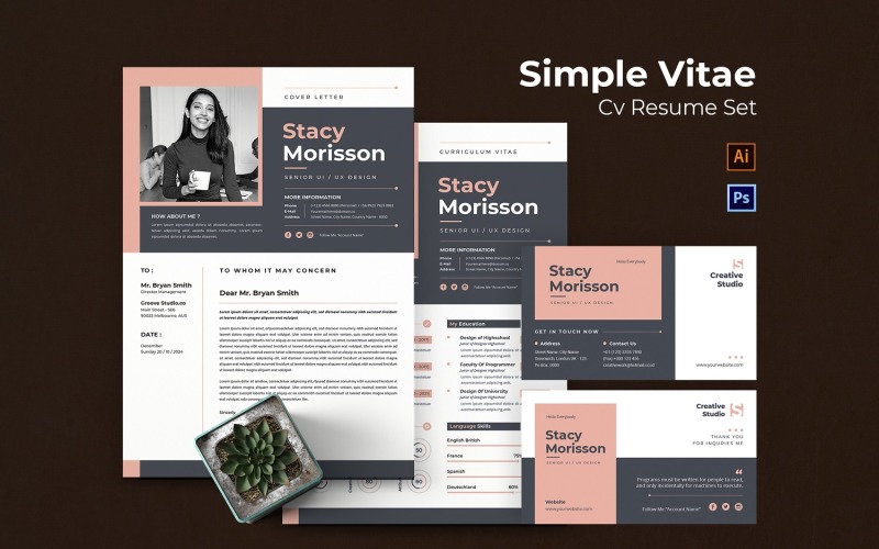 Simple Vitae CV Resume Set #208489 - TemplateMonster