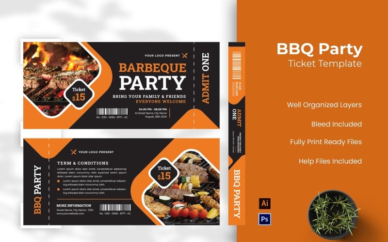 BBQ Party Ticket Template #208550 - TemplateMonster