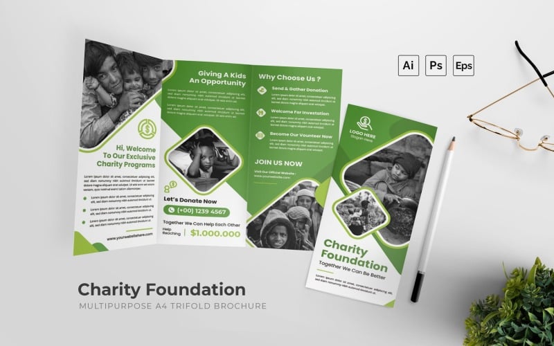 Charity Foundation Trifold Flyer #208573 - TemplateMonster