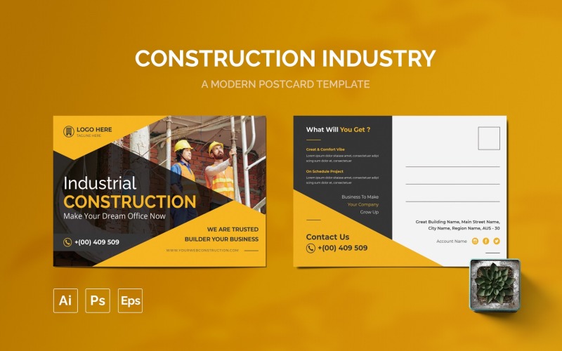 Construction Industry Post Card #208594 - TemplateMonster