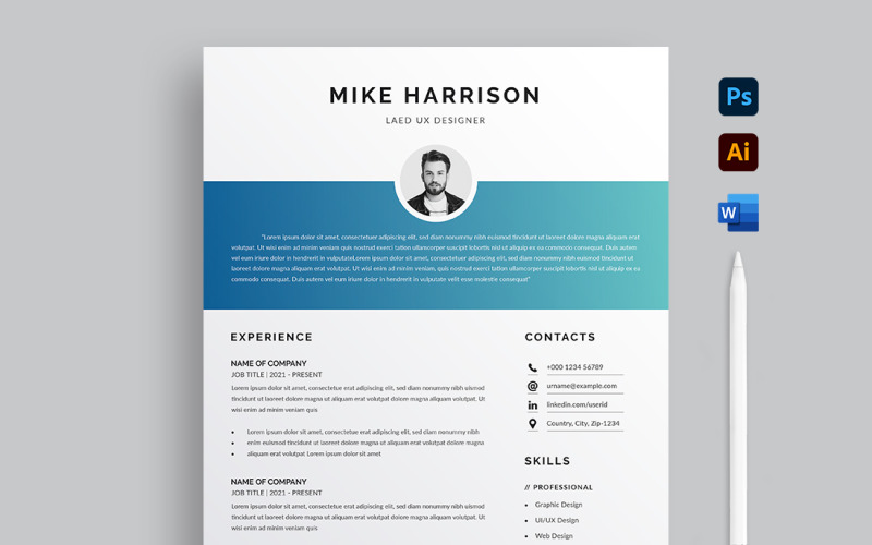 Simple and classic resume template #208739 - TemplateMonster