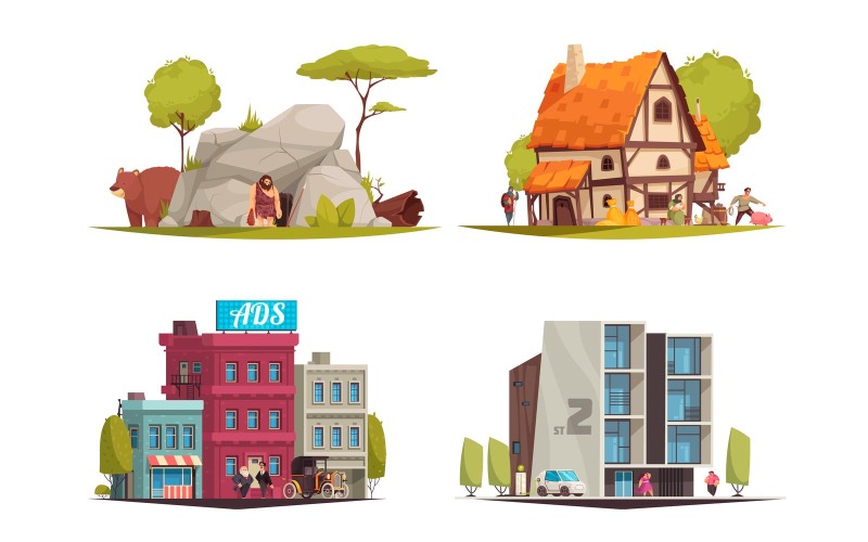 House Architecture Evolution Compositions 210212637 Vector Illustration ...