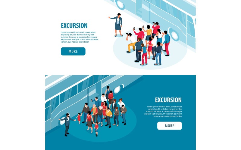 Isometric Excursion Tourists Guide Banners 210310512 Vector ...