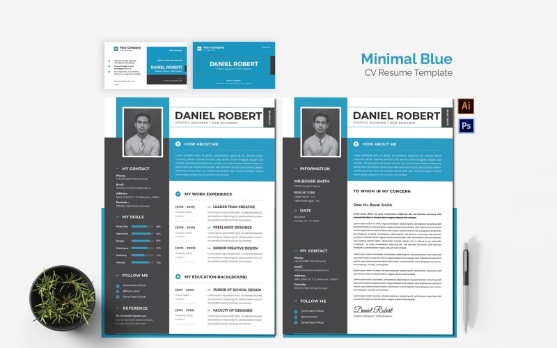 Minimal Blue CV Resume Set #209999 - TemplateMonster