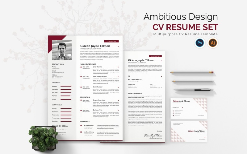 Ambitious Design CV Resume Set #210015 - TemplateMonster