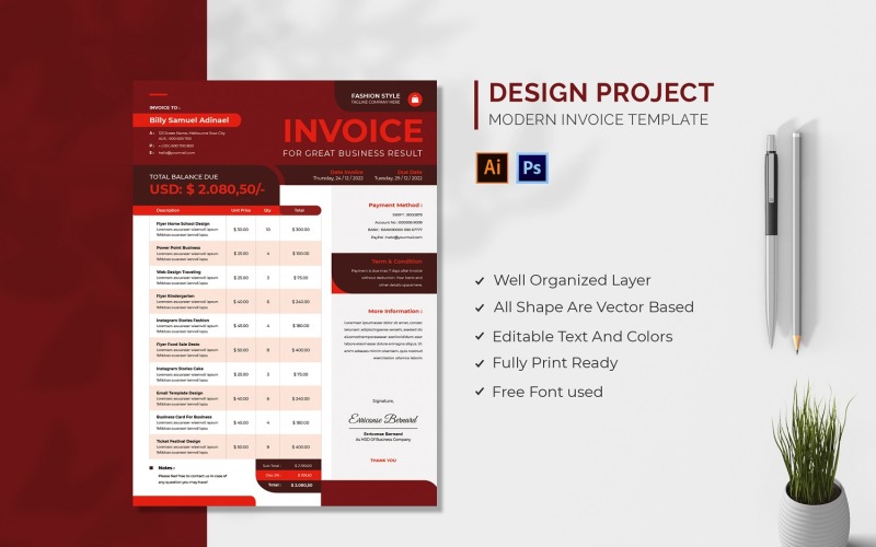 Design Project Invoice Template #210072 - TemplateMonster