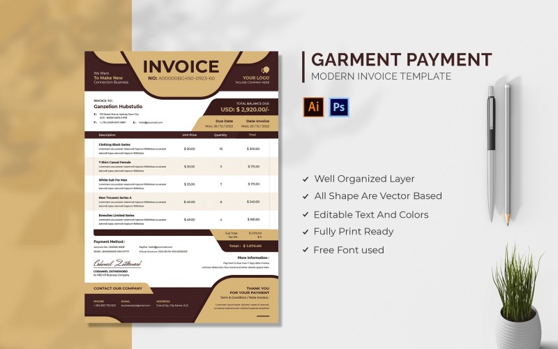 Garment Payment Invoice Template #210065 - TemplateMonster