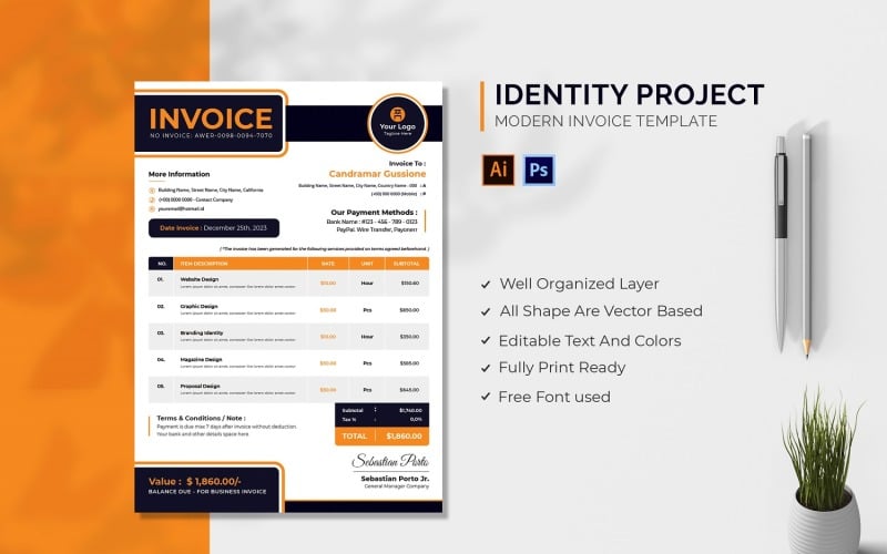 Identity Project Invoice Template #210054 - TemplateMonster