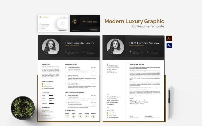 Modern Luxury Graphic CV Resume Set #210002 - TemplateMonster