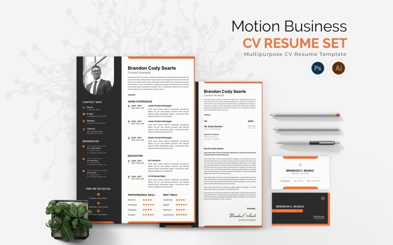 Motion Business CV Resume Set #210017 - TemplateMonster