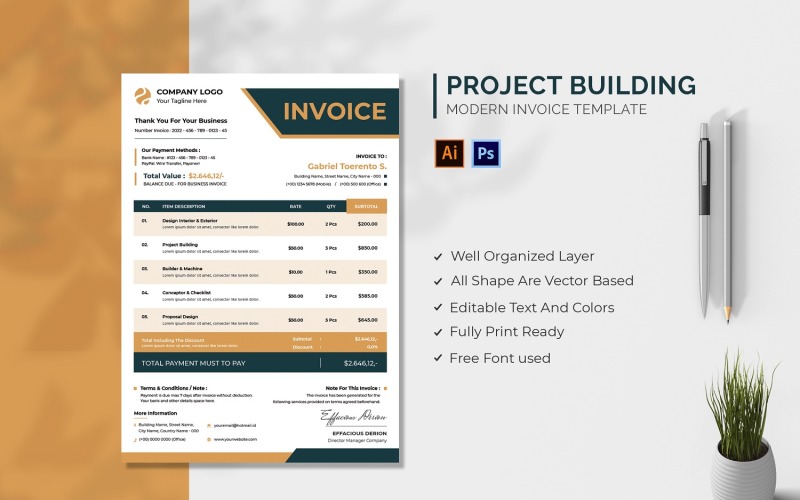 Project Building Invoice Template #210056 - TemplateMonster
