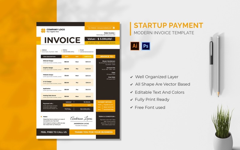 Startup Payment Invoice Template #210074 - TemplateMonster