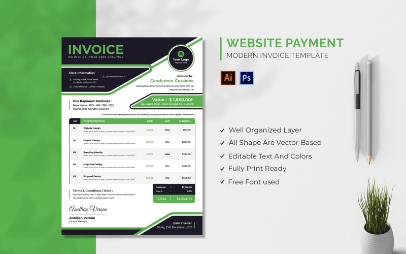 Website Payment Invoice Template #210071 - TemplateMonster