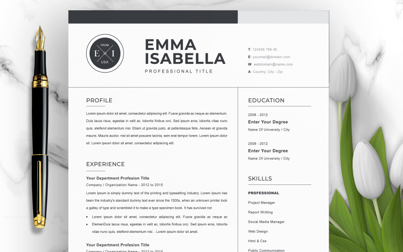 Emma Isabella / Modern CV Template #210156 - TemplateMonster
