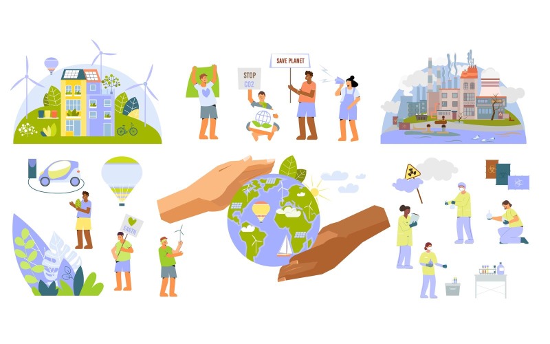 Umweltschutz-Set flach 210260212 Vektor-Illustration-Konzept