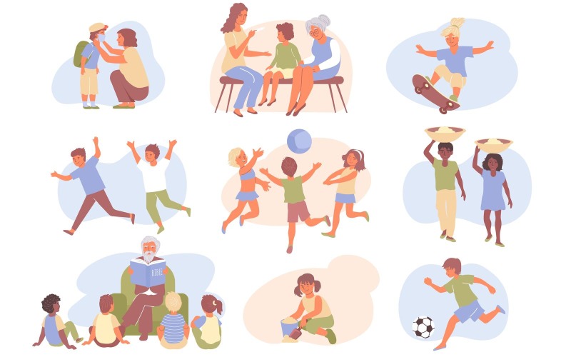 Child Protection Flat Set 210250615 Vector Illustration Concept