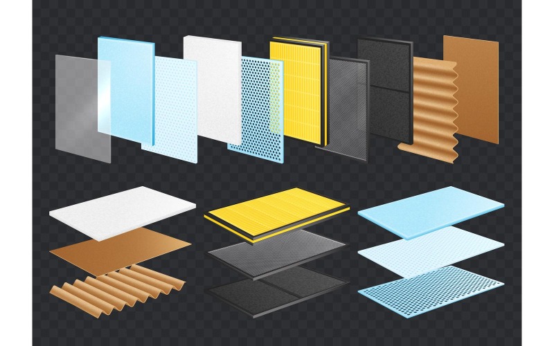 Layered Materials Realistic Set 210230927 Vector Illustration Concept