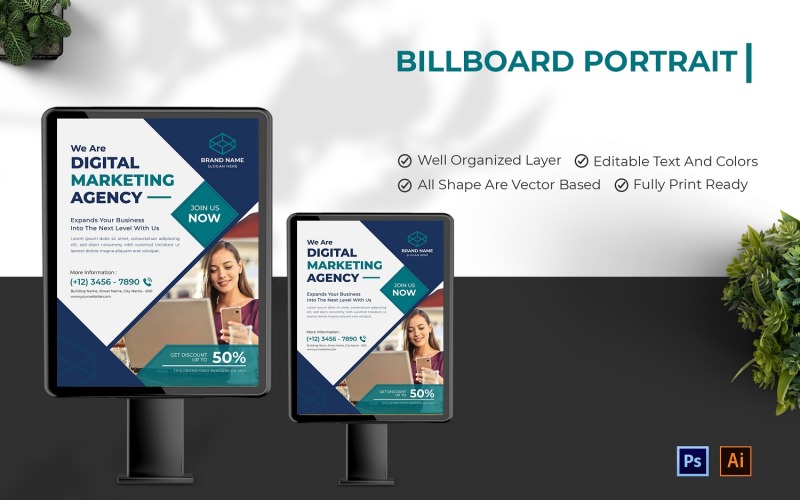 Blue Digital Marketing Billboard Portrait - TemplateMonster