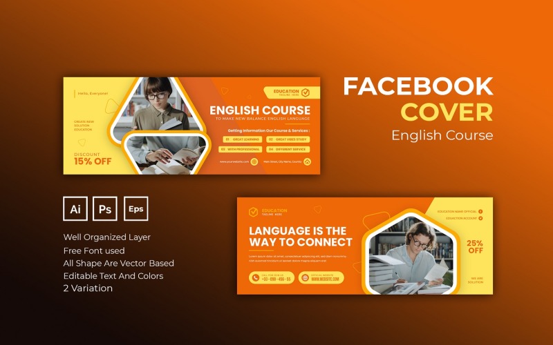 English Course Facebook Cover #210726 - TemplateMonster
