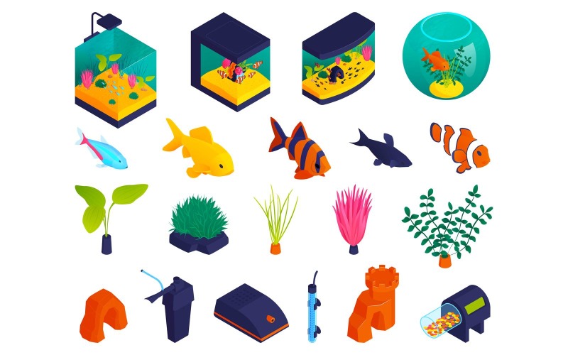Isometric Aquarium Color Set 201150429 Vector Illustration Concept